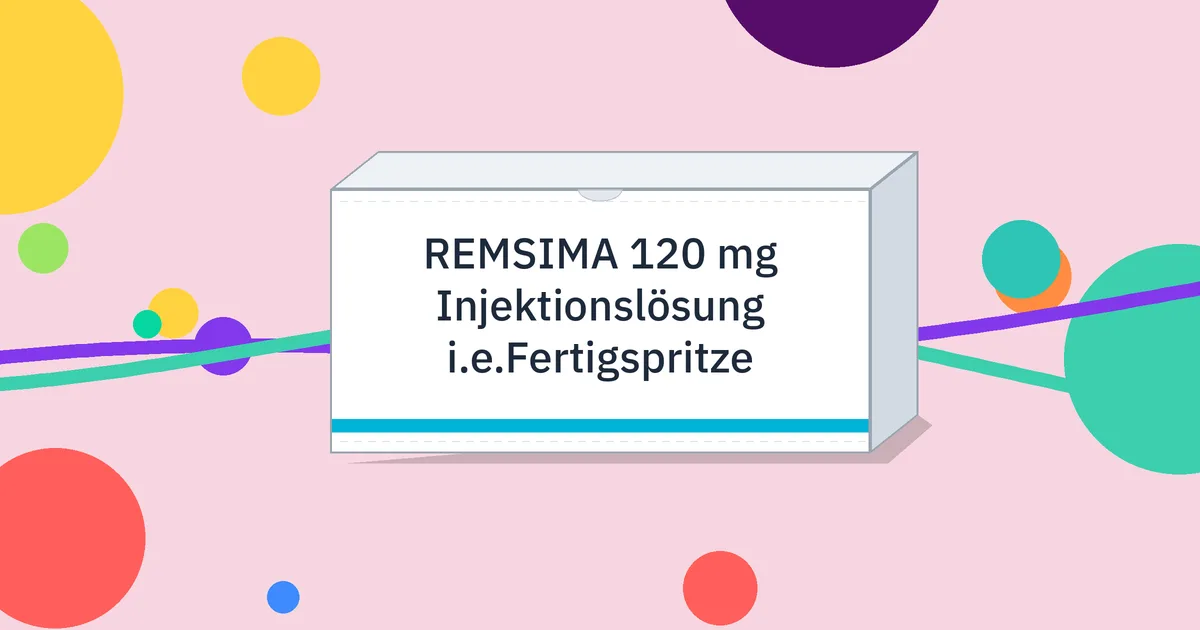 Symbolbild: Packung mit der Aufschrift REMSIMA 120 mg Injektionslösung i.e.Fertigspritze (PZN 18494296) – Verfügbarkeit und Bezug in Apotheken in Frankfurt am Main