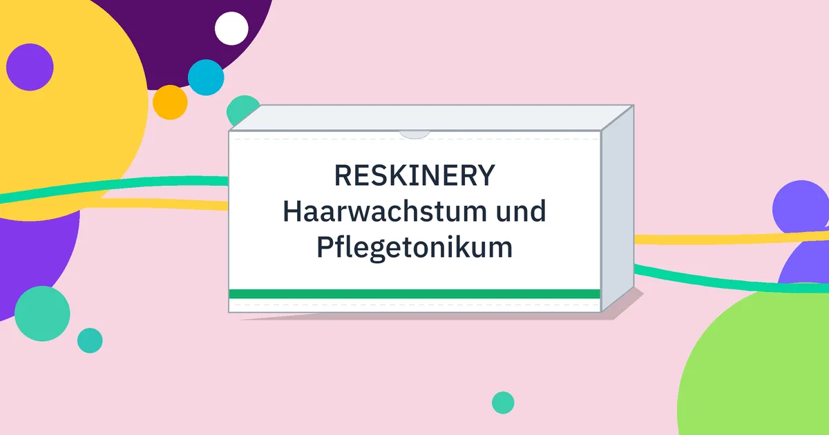 Symbolbild: Packung mit der Aufschrift RESKINERY Haarwachstum und Pflegetonikum (PZN 20098998) – Verfügbarkeit und Bezug in Apotheken in Frankfurt am Main