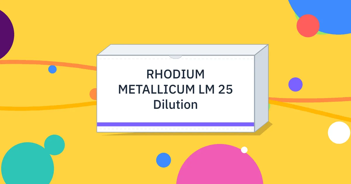 Symbolbild: Packung mit der Aufschrift RHODIUM METALLICUM LM 25 Dilution (PZN 13050548) – Verfügbarkeit und Bezug in Apotheken in Frankfurt am Main