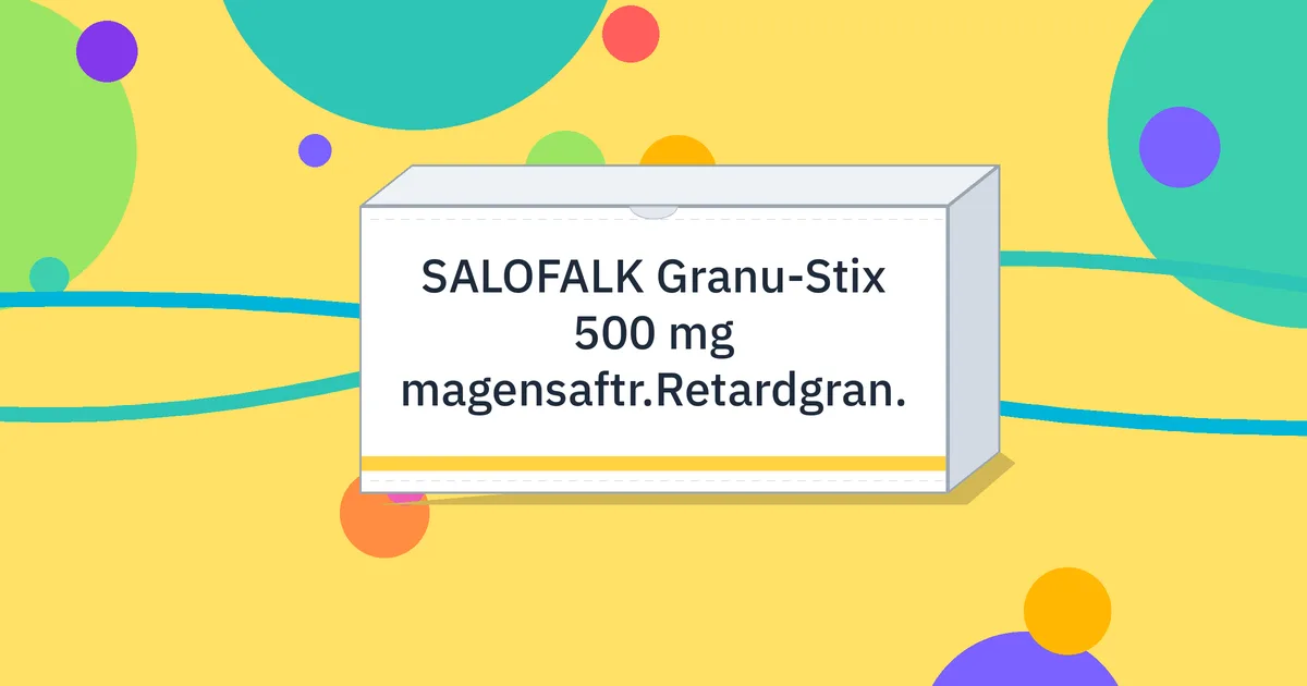 Symbolbild: Packung mit der Aufschrift SALOFALK Granu-Stix 500 mg magensaftr.Retardgran. (PZN 02145487) – Verfügbarkeit und Bezug in Apotheken in Frankfurt am Main