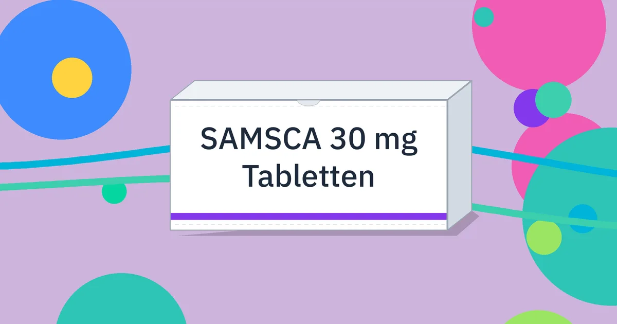 Symbolbild: Packung mit der Aufschrift SAMSCA 30 mg Tabletten (PZN 20100809) – Verfügbarkeit und Bezug in Apotheken in Frankfurt am Main