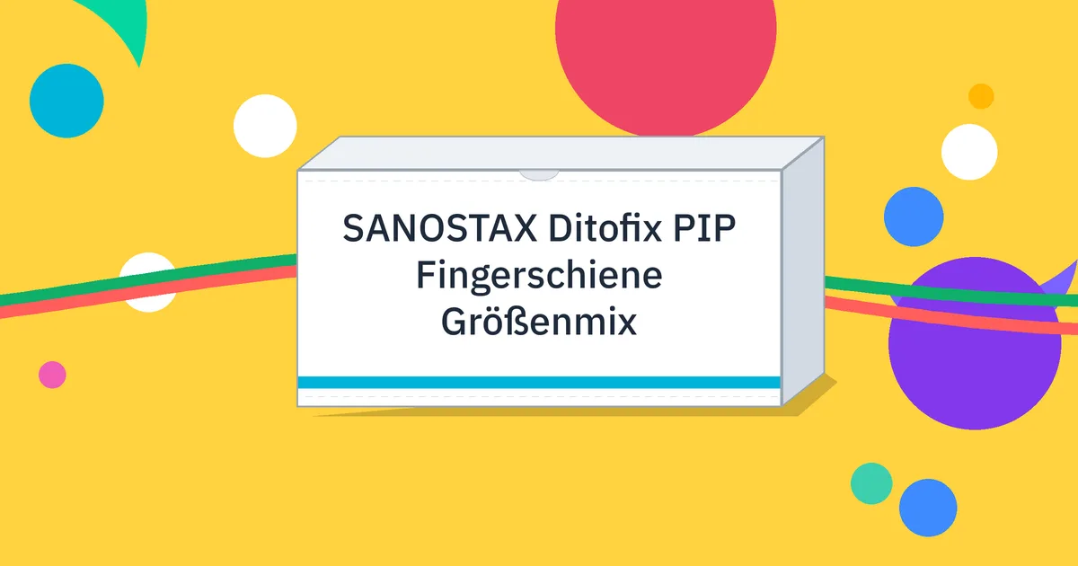 Symbolbild: Packung mit der Aufschrift SANOSTAX Ditofix PIP Fingerschiene Größenmix (PZN 11604801) – Verfügbarkeit und Bezug in Apotheken in Frankfurt am Main