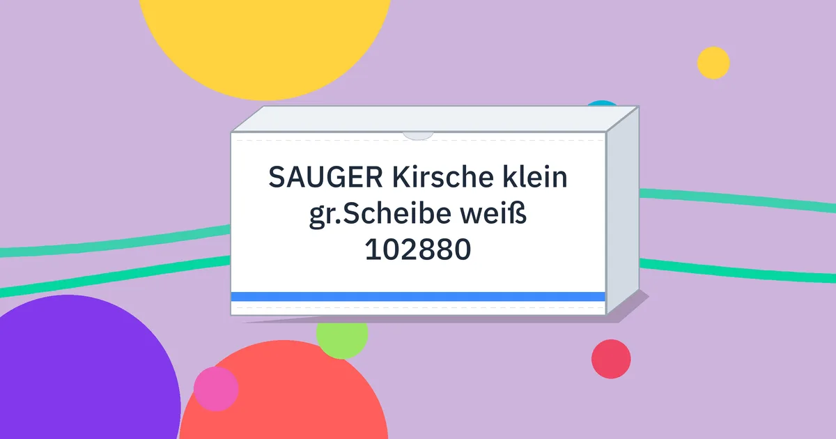 Symbolbild: Packung mit der Aufschrift SAUGER Kirsche klein gr.Scheibe weiß 102880 (PZN 03566535) – Verfügbarkeit und Bezug in Apotheken in Frankfurt am Main