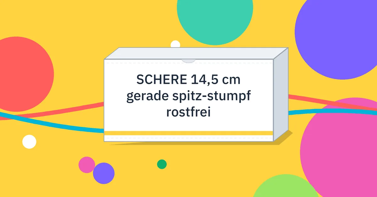 Symbolbild: Packung mit der Aufschrift SCHERE 14,5 cm gerade spitz-stumpf rostfrei (PZN 06804900) – Verfügbarkeit und Bezug in Apotheken in Frankfurt am Main
