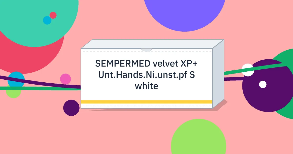 Symbolbild: Packung mit der Aufschrift SEMPERMED velvet XP+ Unt.Hands.Ni.unst.pf S white (PZN 20893922) – Verfügbarkeit und Bezug in Apotheken in Frankfurt am Main