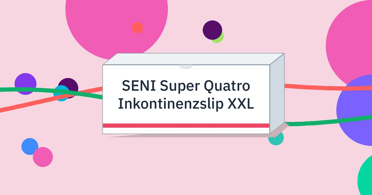 Symbolbild: Packung mit der Aufschrift SENI Super Quatro Inkontinenzslip XXL (PZN 20027627) – Verfügbarkeit und Bezug in Apotheken in Frankfurt am Main