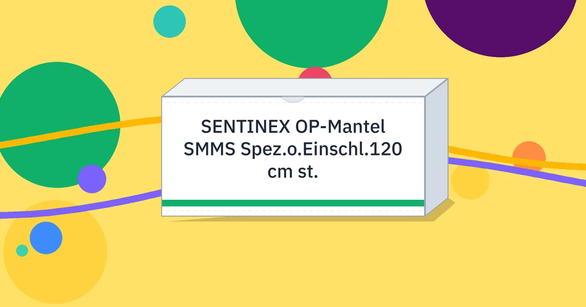 Symbolbild: Packung mit der Aufschrift SENTINEX OP-Mantel SMMS Spez.o.Einschl.120 cm st. (PZN 03165931) – Verfügbarkeit und Bezug in Apotheken in Frankfurt am Main