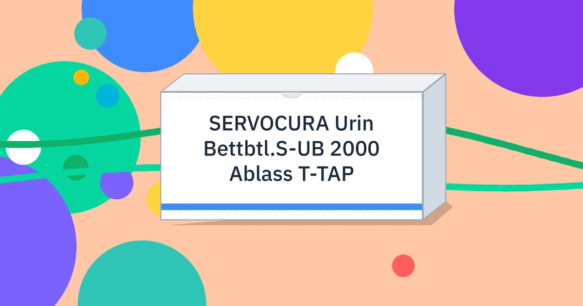 Symbolbild: Packung mit der Aufschrift SERVOCURA Urin Bettbtl.S-UB 2000 Ablass T-TAP (PZN 05491600) – Verfügbarkeit und Bezug in Apotheken in Frankfurt am Main