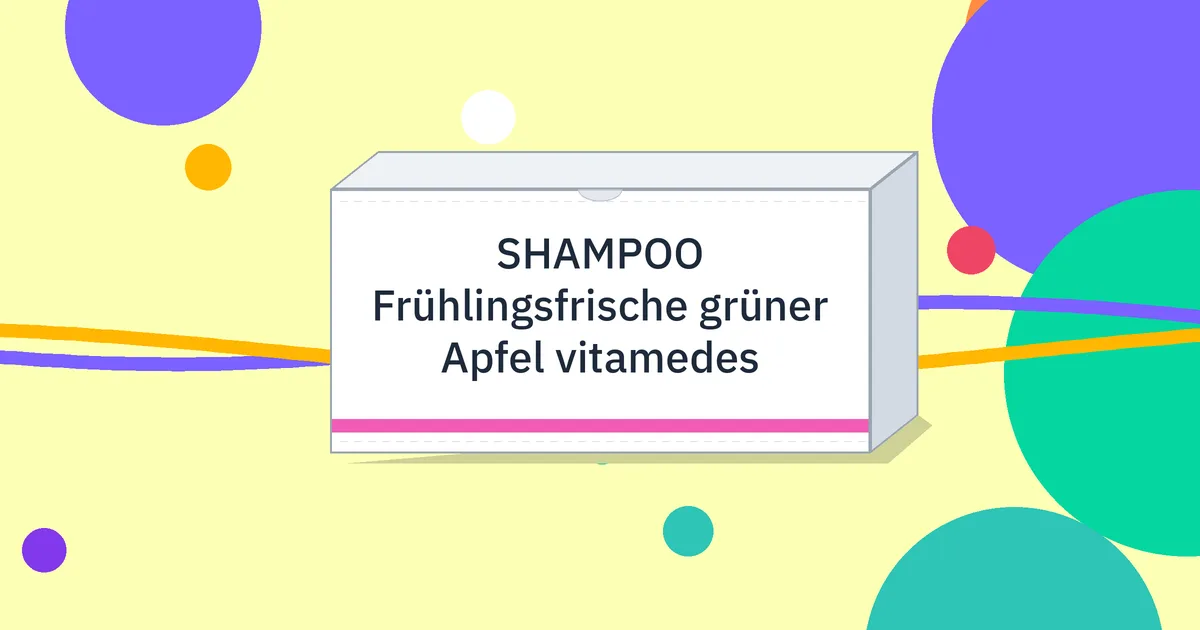 Symbolbild: Packung mit der Aufschrift SHAMPOO Frühlingsfrische grüner Apfel vitamedes (PZN 19780058) – Verfügbarkeit und Bezug in Apotheken in Frankfurt am Main