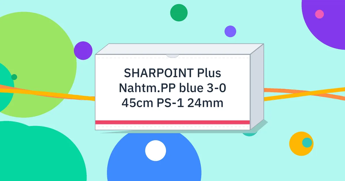 Symbolbild: Packung mit der Aufschrift SHARPOINT Plus Nahtm.PP blue 3-0 45cm PS-1 24mm (PZN 17985460) – Verfügbarkeit und Bezug in Apotheken in Frankfurt am Main