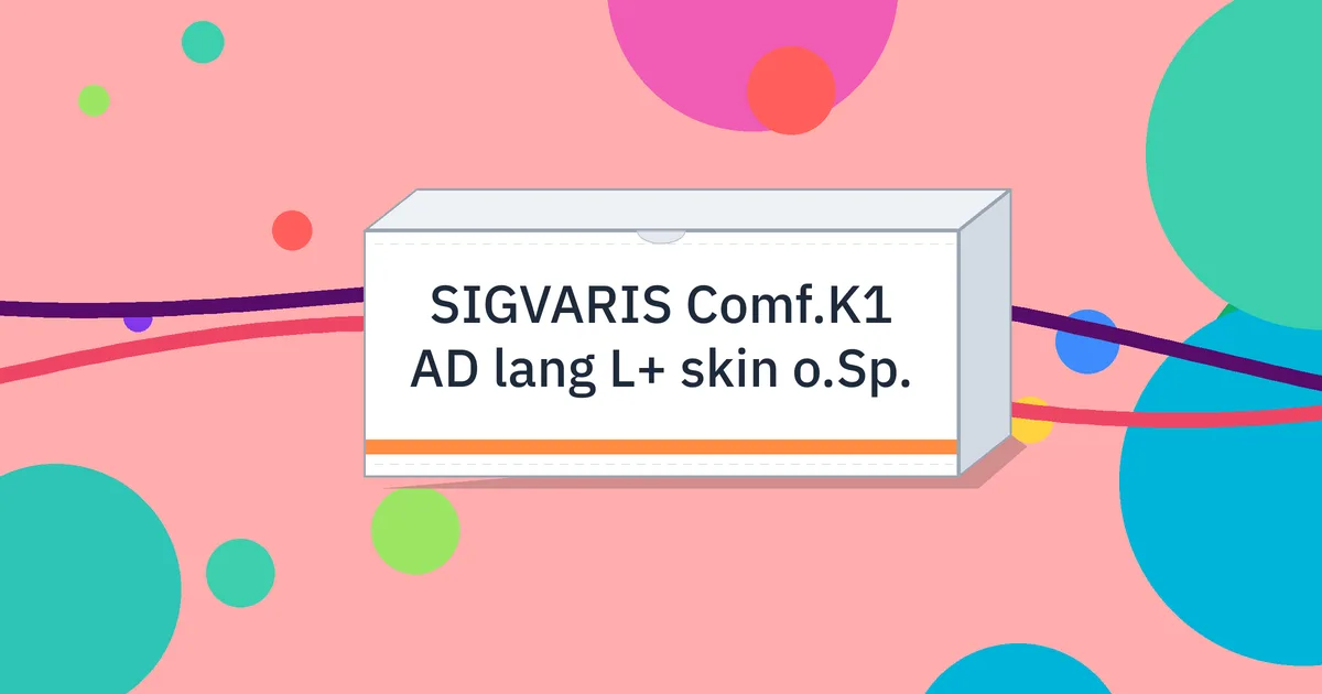 Symbolbild: Packung mit der Aufschrift SIGVARIS Comf.K1 AD lang L+ skin o.Sp. (PZN 17041322) – Verfügbarkeit und Bezug in Apotheken in Frankfurt am Main