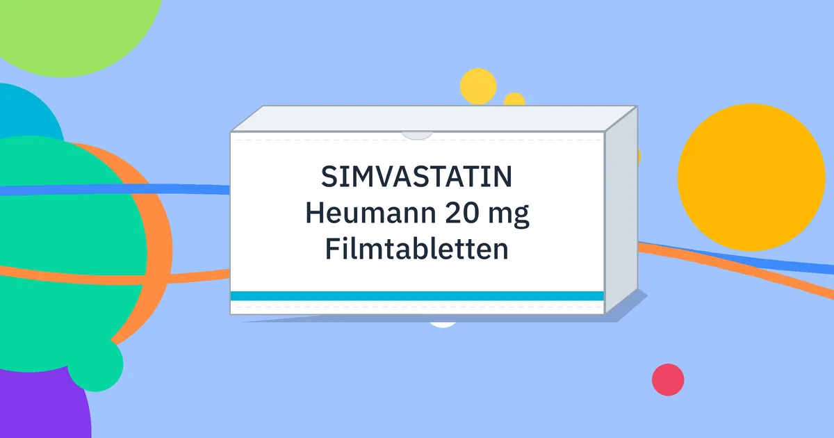 Symbolbild: Packung mit der Aufschrift SIMVASTATIN Heumann 20 mg Filmtabletten (PZN 02765267) – Verfügbarkeit und Bezug in Apotheken in Frankfurt am Main