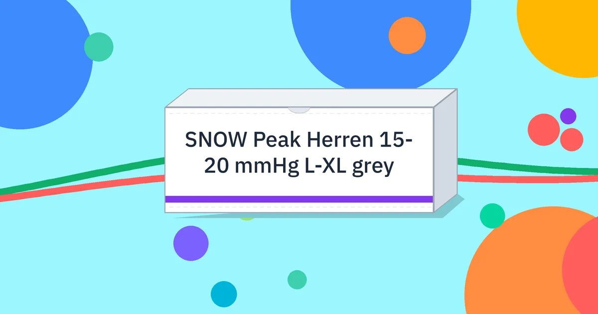 Symbolbild: Packung mit der Aufschrift SNOW Peak Herren 15-20 mmHg L-XL grey (PZN 20112830) – Verfügbarkeit und Bezug in Apotheken in Frankfurt am Main