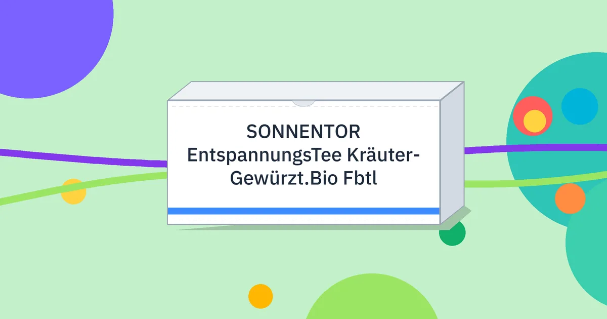 Symbolbild: Packung mit der Aufschrift SONNENTOR EntspannungsTee Kräuter-Gewürzt.Bio Fbtl (PZN 18903091) – Verfügbarkeit und Bezug in Apotheken in Frankfurt am Main