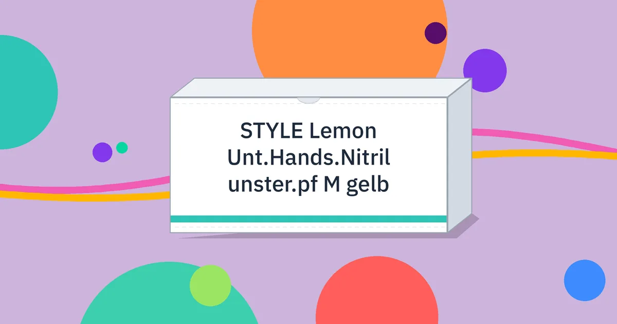 Symbolbild: Packung mit der Aufschrift STYLE Lemon Unt.Hands.Nitril unster.pf M gelb (PZN 14820149) – Verfügbarkeit und Bezug in Apotheken in Frankfurt am Main
