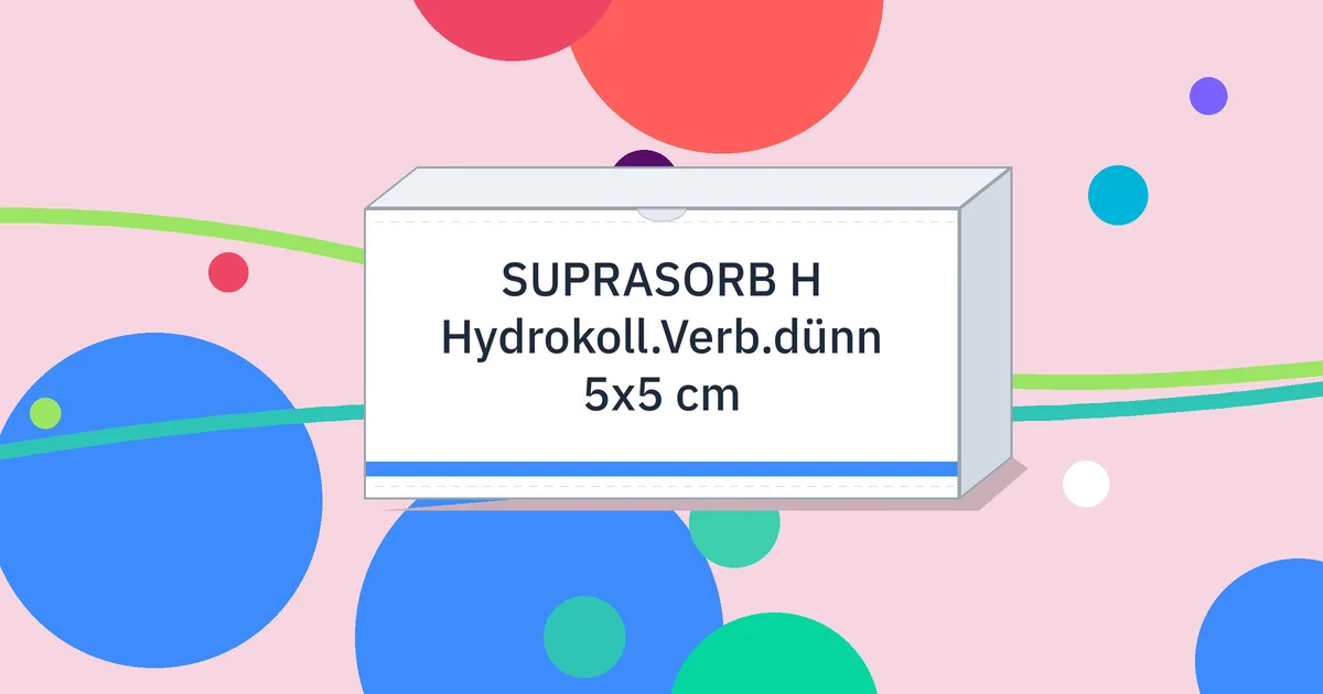 Symbolbild: Packung mit der Aufschrift SUPRASORB H Hydrokoll.Verb.dünn 5x5 cm (PZN 03393520) – Verfügbarkeit und Bezug in Apotheken in Frankfurt am Main