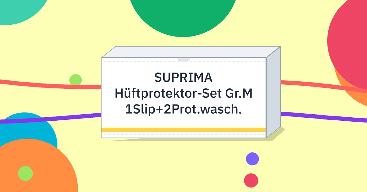 Symbolbild: Packung mit der Aufschrift SUPRIMA Hüftprotektor-Set Gr.M 1Slip+2Prot.wasch. (PZN 09784411) – Verfügbarkeit und Bezug in Apotheken in Frankfurt am Main