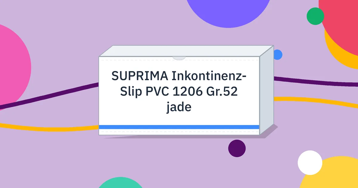 Symbolbild: Packung mit der Aufschrift SUPRIMA Inkontinenz-Slip PVC 1206 Gr.52 jade (PZN 00421078) – Verfügbarkeit und Bezug in Apotheken in Frankfurt am Main