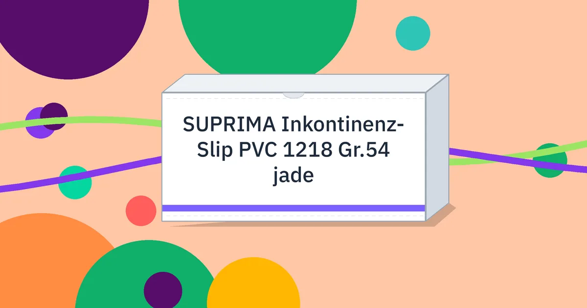 Symbolbild: Packung mit der Aufschrift SUPRIMA Inkontinenz-Slip PVC 1218 Gr.54 jade (PZN 03347520) – Verfügbarkeit und Bezug in Apotheken in Frankfurt am Main