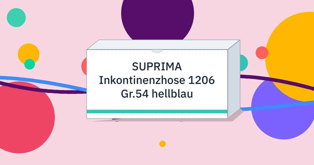 Symbolbild: Packung mit der Aufschrift SUPRIMA Inkontinenzhose 1206 Gr.54 hellblau (PZN 03021899) – Verfügbarkeit und Bezug in Apotheken in Frankfurt am Main