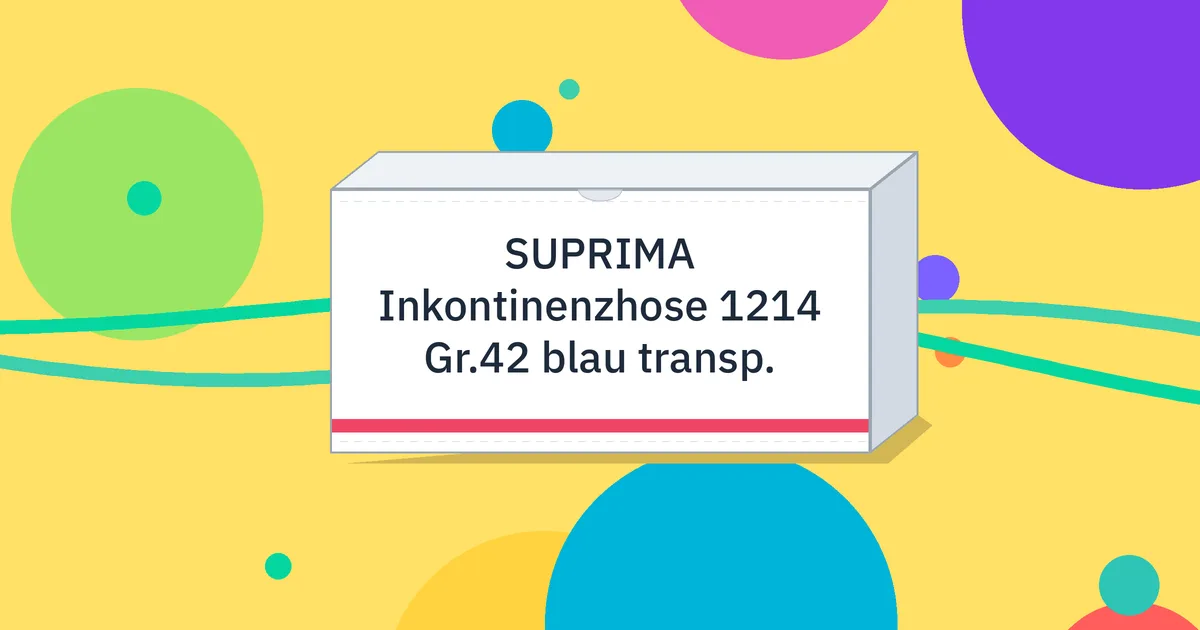 Symbolbild: Packung mit der Aufschrift SUPRIMA Inkontinenzhose 1214 Gr.42 blau transp. (PZN 02852701) – Verfügbarkeit und Bezug in Apotheken in Frankfurt am Main