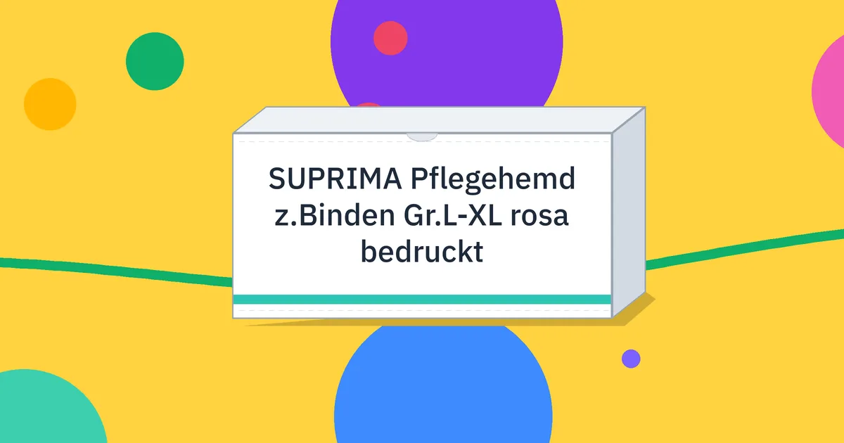 Symbolbild: Packung mit der Aufschrift SUPRIMA Pflegehemd z.Binden Gr.L-XL rosa bedruckt (PZN 09785505) – Verfügbarkeit und Bezug in Apotheken in Frankfurt am Main
