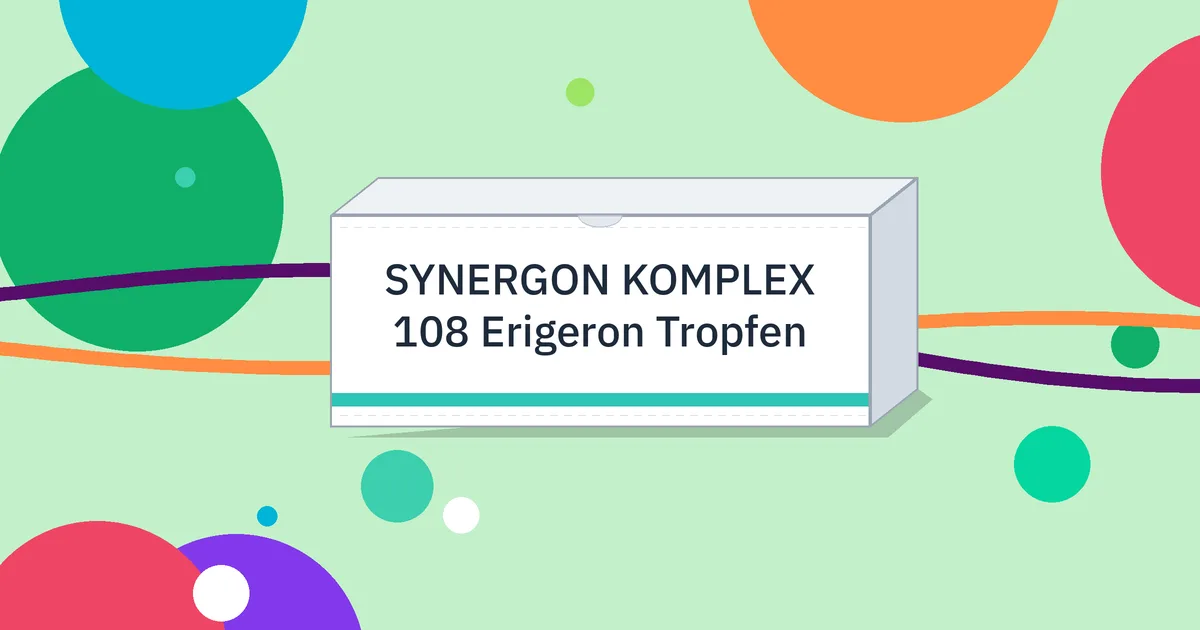 Symbolbild: Packung mit der Aufschrift SYNERGON KOMPLEX 108 Erigeron Tropfen (PZN 01856051) – Verfügbarkeit und Bezug in Apotheken in Frankfurt am Main