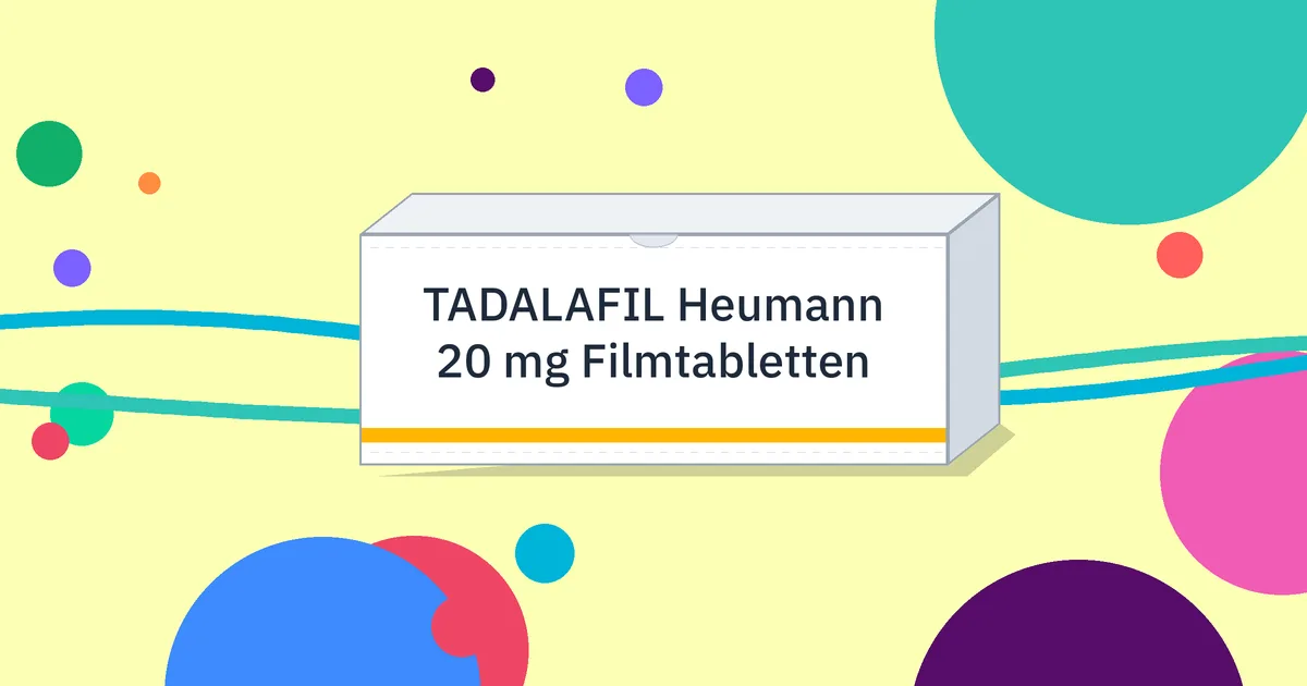 Symbolbild: Packung mit der Aufschrift TADALAFIL Heumann 20 mg Filmtabletten (PZN 19798294) – Verfügbarkeit und Bezug in Apotheken in Frankfurt am Main