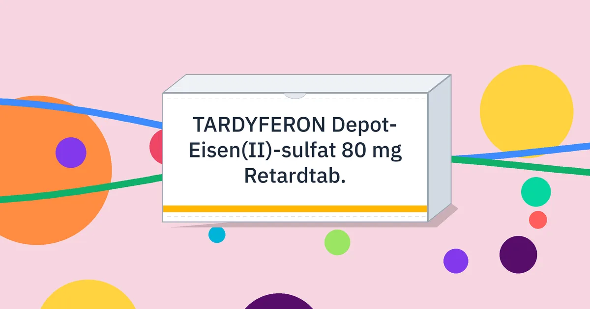 Symbolbild: Packung mit der Aufschrift TARDYFERON Depot-Eisen(II)-sulfat 80 mg Retardtab. (PZN 19454212) – Verfügbarkeit und Bezug in Apotheken in Frankfurt am Main