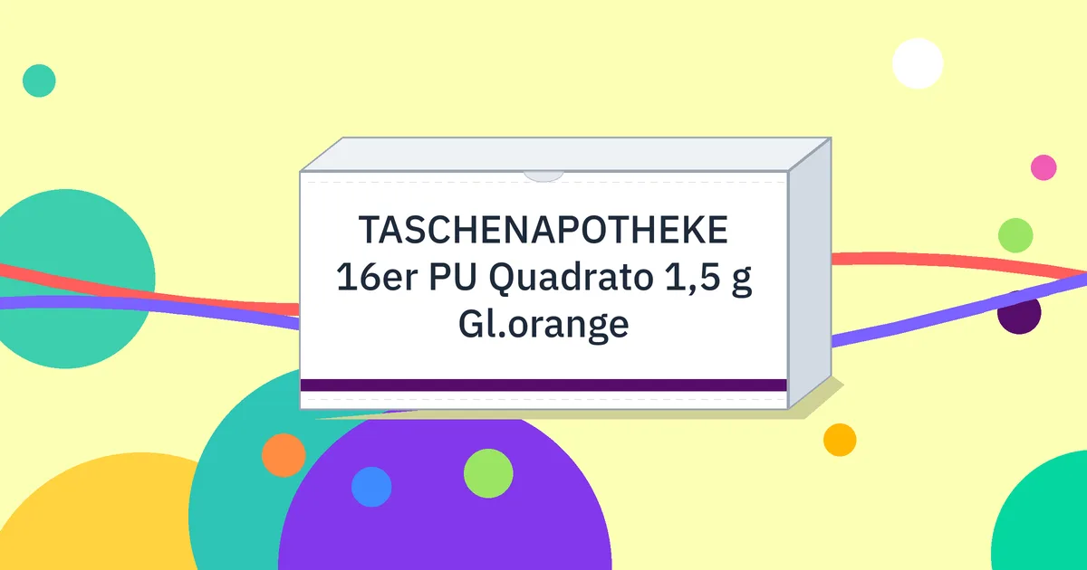 Symbolbild: Packung mit der Aufschrift TASCHENAPOTHEKE 16er PU Quadrato 1,5 g Gl.orange (PZN 00417349) – Verfügbarkeit und Bezug in Apotheken in Frankfurt am Main