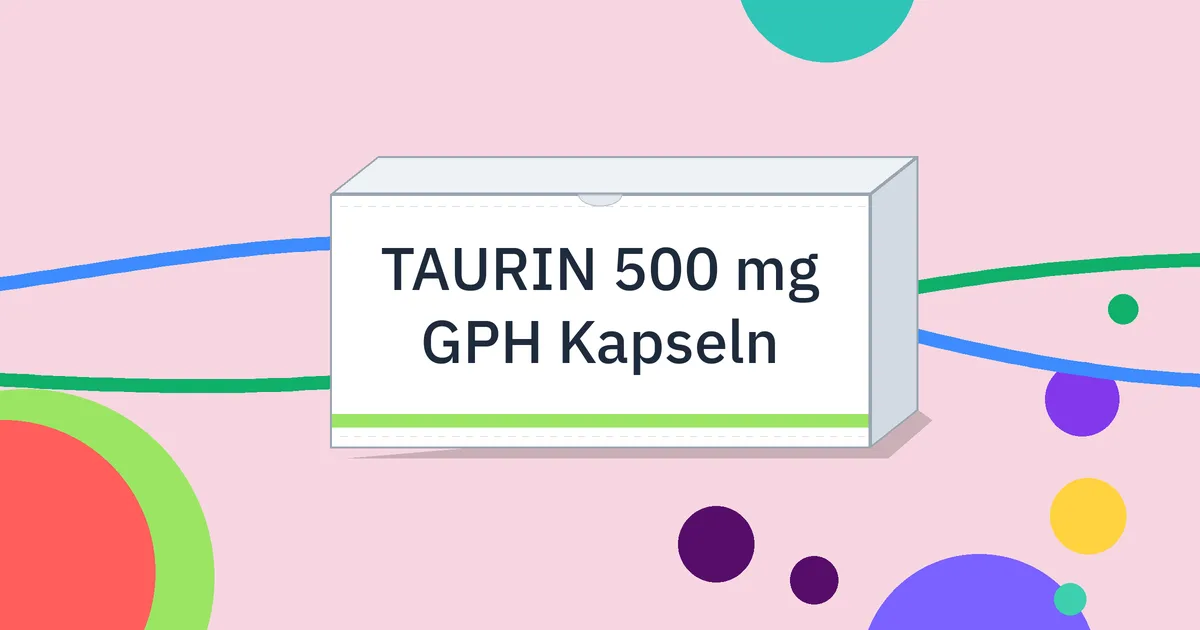 Symbolbild: Packung mit der Aufschrift TAURIN 500 mg GPH Kapseln (PZN 09918716) – Verfügbarkeit und Bezug in Apotheken in Frankfurt am Main