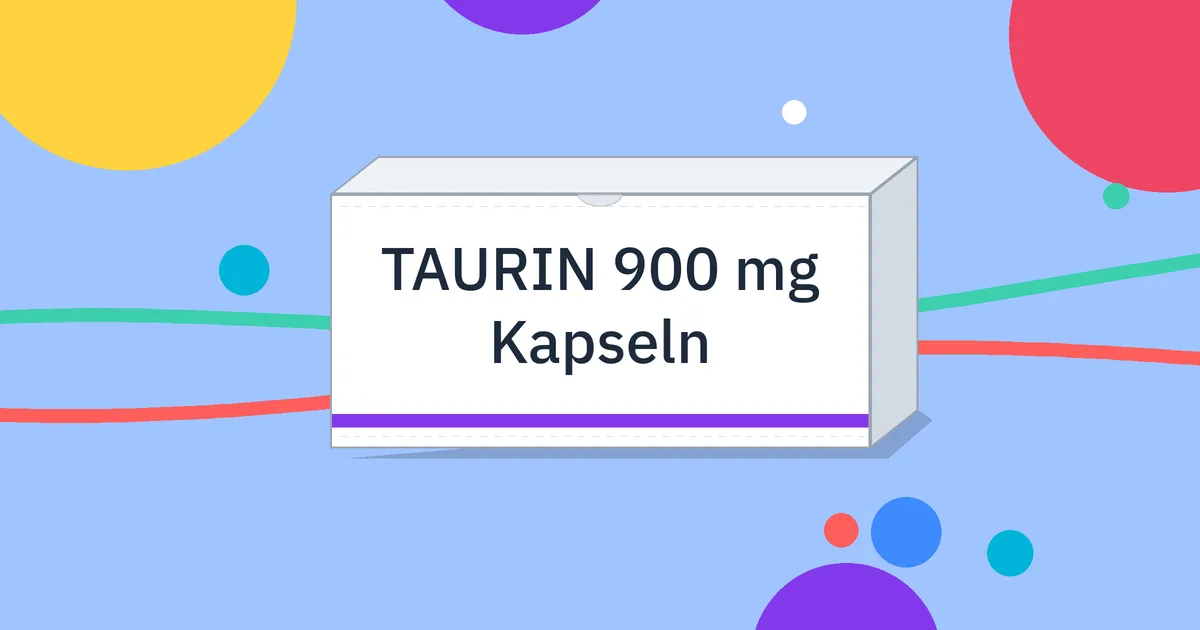 Symbolbild: Packung mit der Aufschrift TAURIN 900 mg Kapseln (PZN 14278325) – Verfügbarkeit und Bezug in Apotheken in Frankfurt am Main