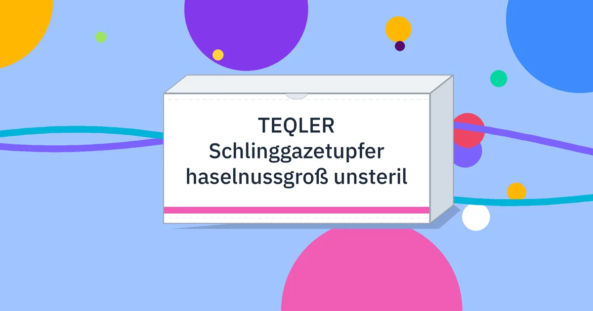 Symbolbild: Packung mit der Aufschrift TEQLER Schlinggazetupfer haselnussgroß unsteril (PZN 17527579) – Verfügbarkeit und Bezug in Apotheken in Frankfurt am Main