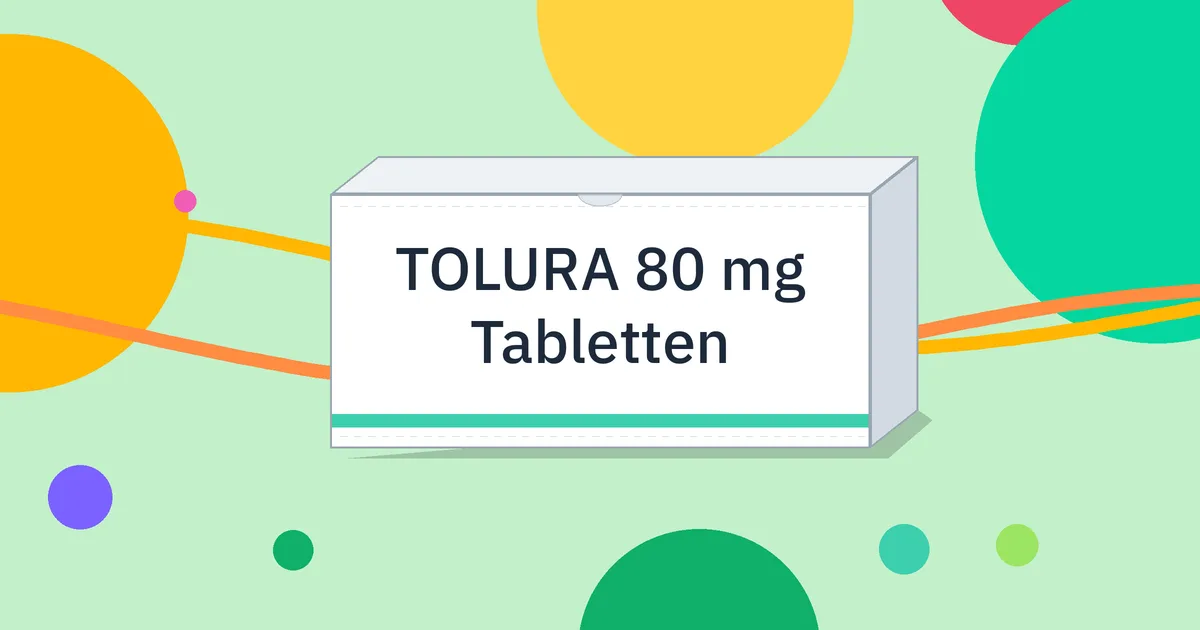 Symbolbild: Packung mit der Aufschrift TOLURA 80 mg Tabletten (PZN 10079907) – Verfügbarkeit und Bezug in Apotheken in Frankfurt am Main