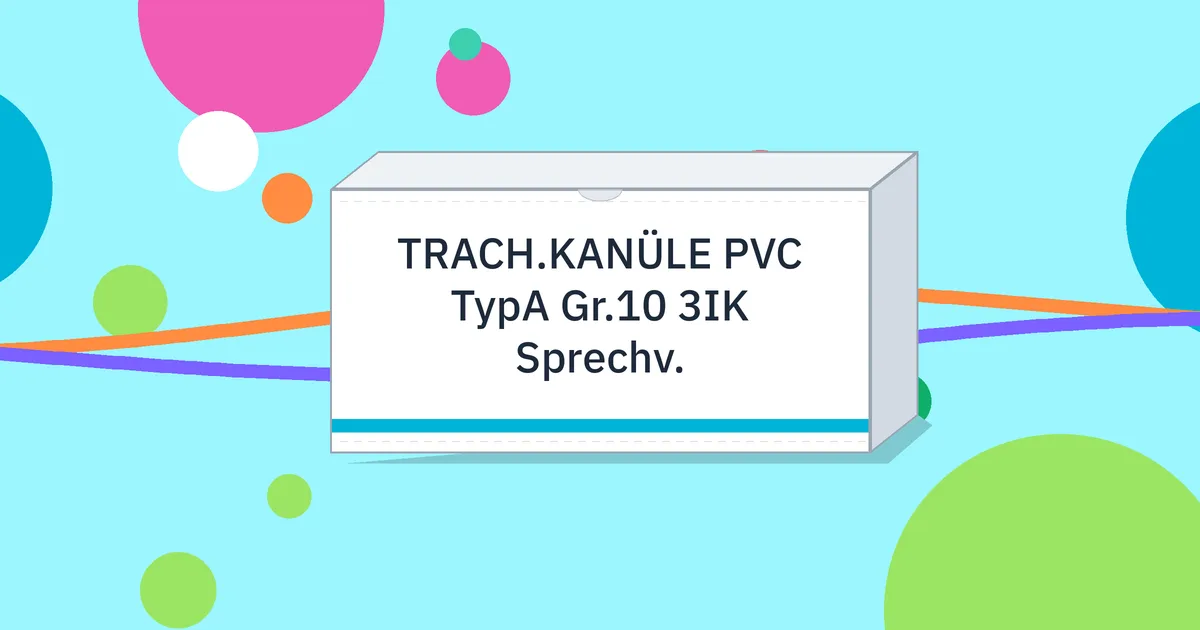 Symbolbild: Packung mit der Aufschrift TRACH.KANÜLE PVC TypA Gr.10 3IK Sprechv. (PZN 06997968) – Verfügbarkeit und Bezug in Apotheken in Frankfurt am Main