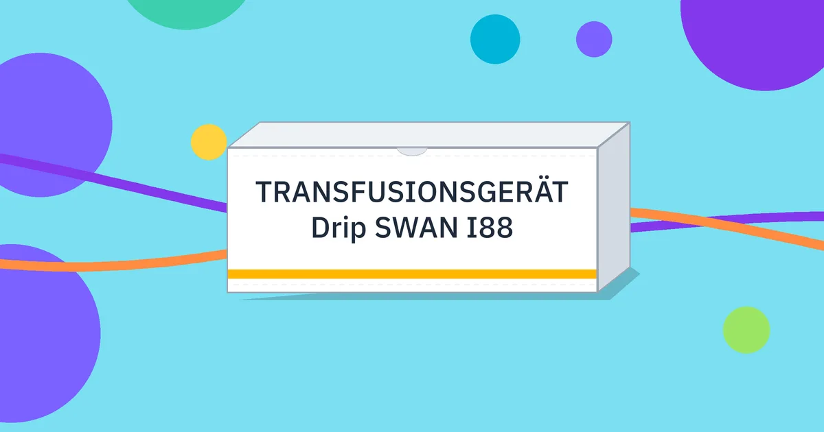 Symbolbild: Packung mit der Aufschrift TRANSFUSIONSGERÄT Drip SWAN I88 (PZN 11216312) – Verfügbarkeit und Bezug in Apotheken in Frankfurt am Main