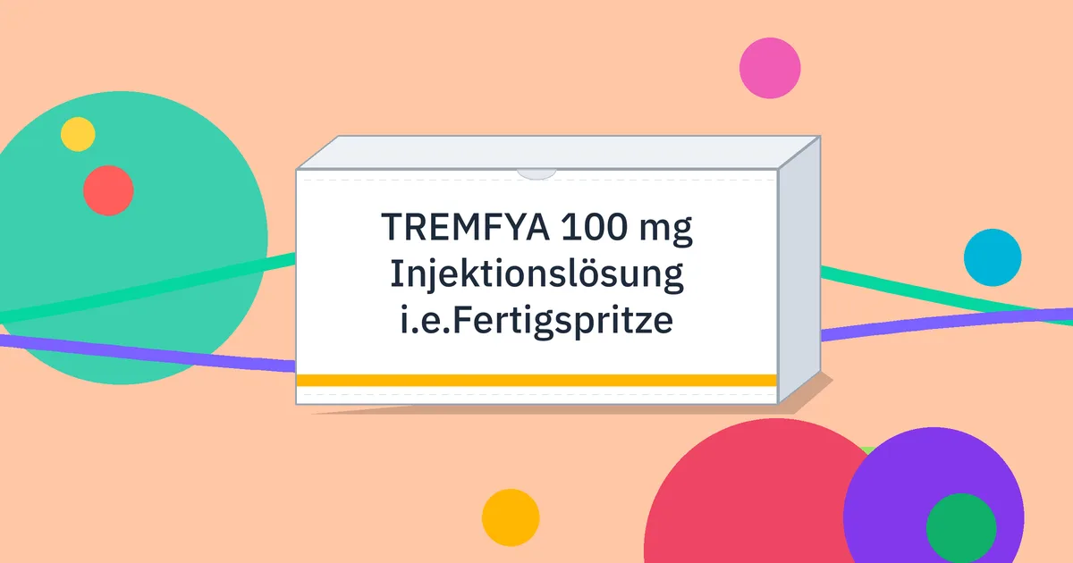 Symbolbild: Packung mit der Aufschrift TREMFYA 100 mg Injektionslösung i.e.Fertigspritze (PZN 17397272) – Verfügbarkeit und Bezug in Apotheken in Frankfurt am Main