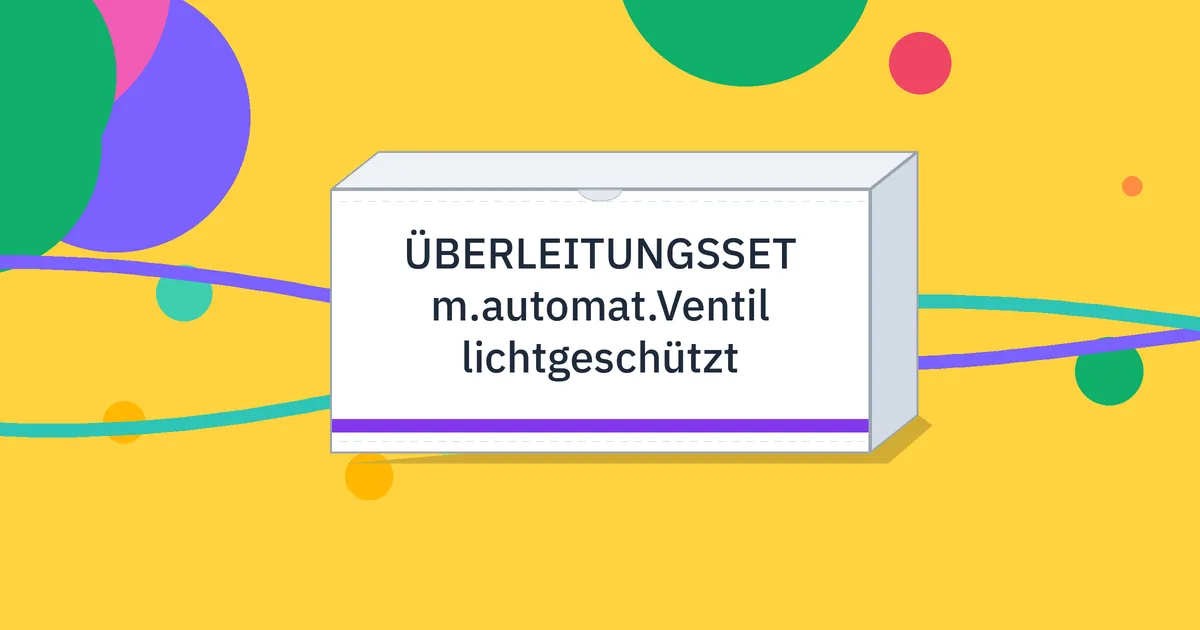 Symbolbild: Packung mit der Aufschrift ÜBERLEITUNGSSET m.automat.Ventil lichtgeschützt (PZN 13361053) – Verfügbarkeit und Bezug in Apotheken in Frankfurt am Main