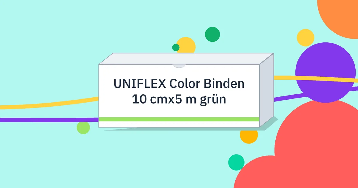 Symbolbild: Packung mit der Aufschrift UNIFLEX Color Binden 10 cmx5 m grün (PZN 13870978) – Verfügbarkeit und Bezug in Apotheken in Frankfurt am Main