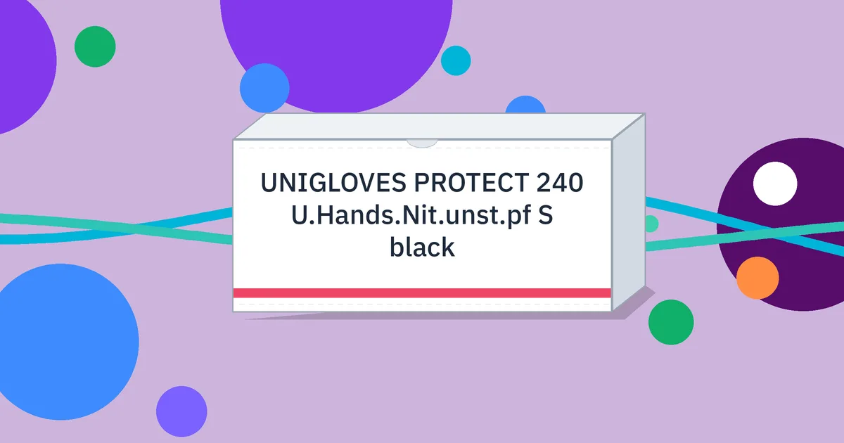 Symbolbild: Packung mit der Aufschrift UNIGLOVES PROTECT 240 U.Hands.Nit.unst.pf S black (PZN 20080917) – Verfügbarkeit und Bezug in Apotheken in Frankfurt am Main