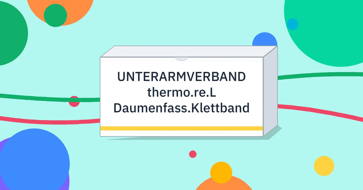 Symbolbild: Packung mit der Aufschrift UNTERARMVERBAND thermo.re.L Daumenfass.Klettband (PZN 08429808) – Verfügbarkeit und Bezug in Apotheken in Frankfurt am Main