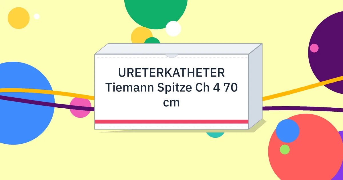 Symbolbild: Packung mit der Aufschrift URETERKATHETER Tiemann Spitze Ch 4 70 cm (PZN 00446173) – Verfügbarkeit und Bezug in Apotheken in Frankfurt am Main
