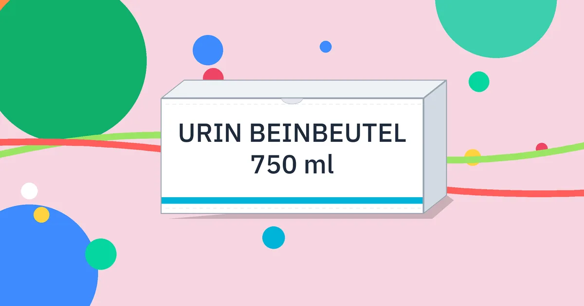 Symbolbild: Packung mit der Aufschrift URIN BEINBEUTEL 750 ml (PZN 17306648) – Verfügbarkeit und Bezug in Apotheken in Frankfurt am Main