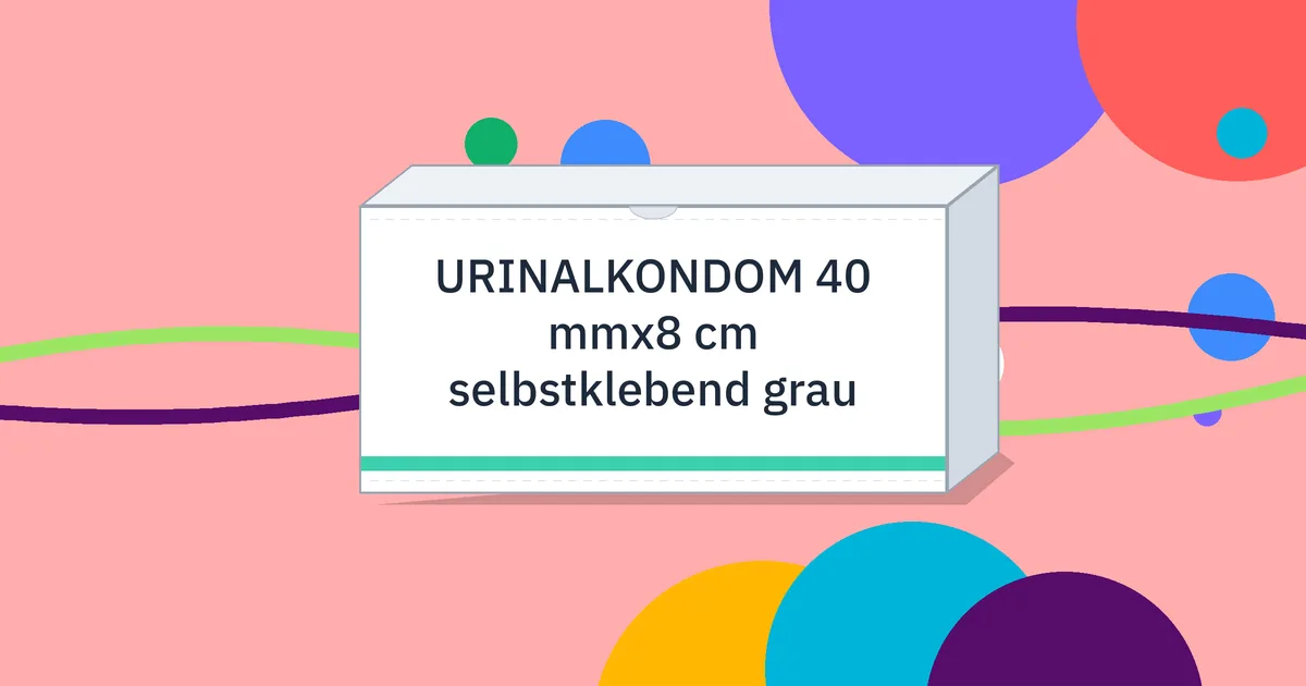 Symbolbild: Packung mit der Aufschrift URINALKONDOM 40 mmx8 cm selbstklebend grau (PZN 09251838) – Verfügbarkeit und Bezug in Apotheken in Frankfurt am Main