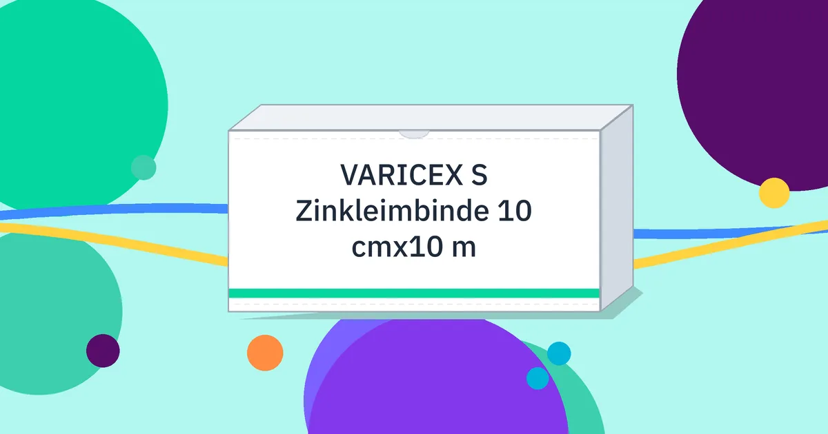 Symbolbild: Packung mit der Aufschrift VARICEX S Zinkleimbinde 10 cmx10 m (PZN 06621269) – Verfügbarkeit und Bezug in Apotheken in Frankfurt am Main