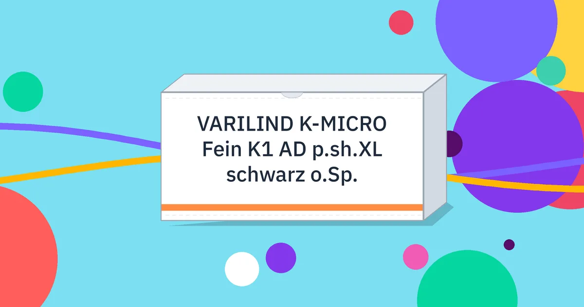 Symbolbild: Packung mit der Aufschrift VARILIND K-MICRO Fein K1 AD p.sh.XL schwarz o.Sp. (PZN 20558069) – Verfügbarkeit und Bezug in Apotheken in Frankfurt am Main