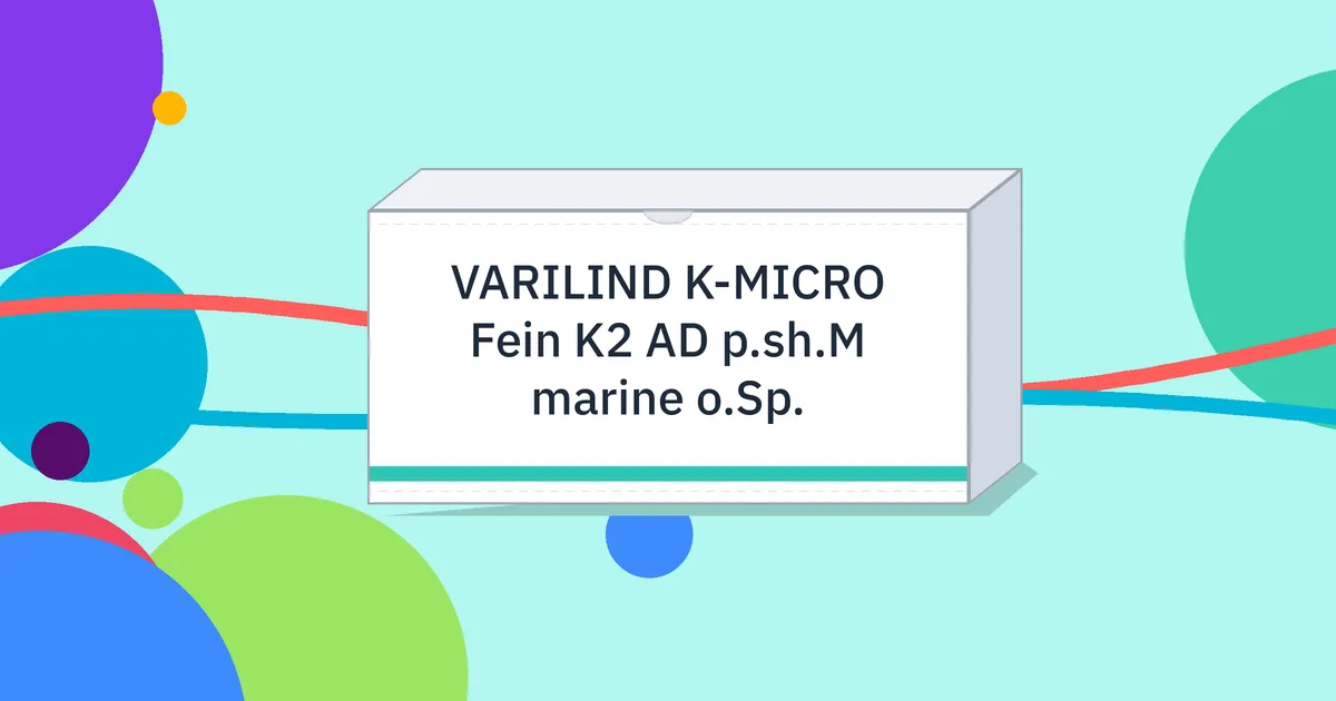 Symbolbild: Packung mit der Aufschrift VARILIND K-MICRO Fein K2 AD p.sh.M marine o.Sp. (PZN 20558856) – Verfügbarkeit und Bezug in Apotheken in Frankfurt am Main