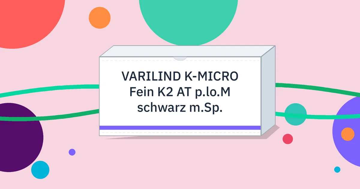 Symbolbild: Packung mit der Aufschrift VARILIND K-MICRO Fein K2 AT p.lo.M schwarz m.Sp. (PZN 20553793) – Verfügbarkeit und Bezug in Apotheken in Frankfurt am Main