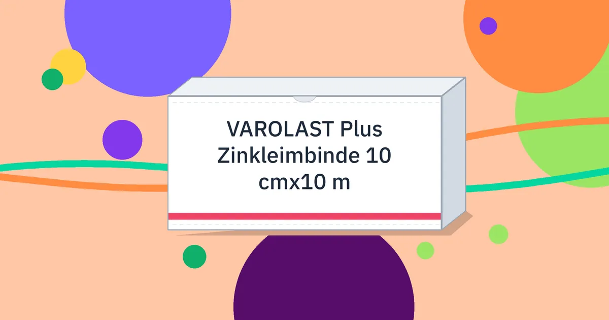 Symbolbild: Packung mit der Aufschrift VAROLAST Plus Zinkleimbinde 10 cmx10 m (PZN 02667286) – Verfügbarkeit und Bezug in Apotheken in Frankfurt am Main