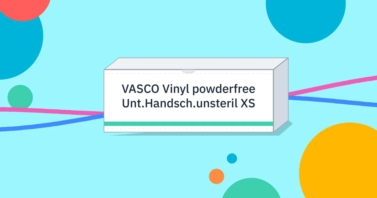 Symbolbild: Packung mit der Aufschrift VASCO Vinyl powderfree Unt.Handsch.unsteril XS (PZN 14351565) – Verfügbarkeit und Bezug in Apotheken in Frankfurt am Main
